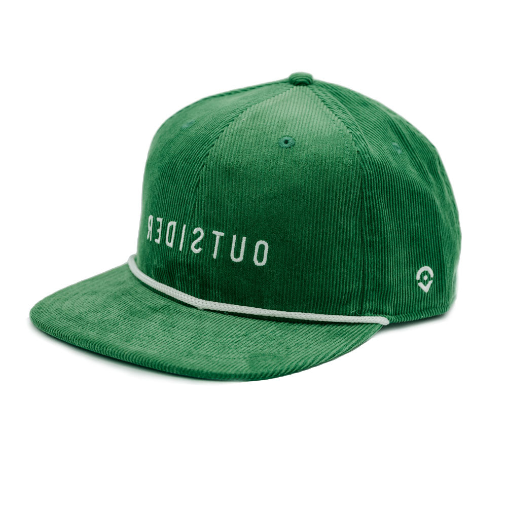 Outsider Backwards Green Corduroy Flat Bill Hat | Adjustable